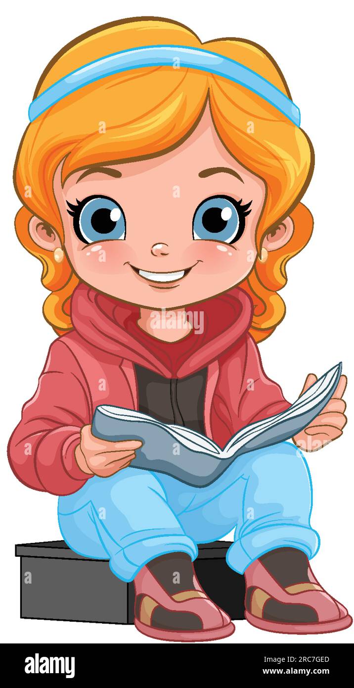 Girl cartoon reading book isolated illustration Stock Vector Image ...