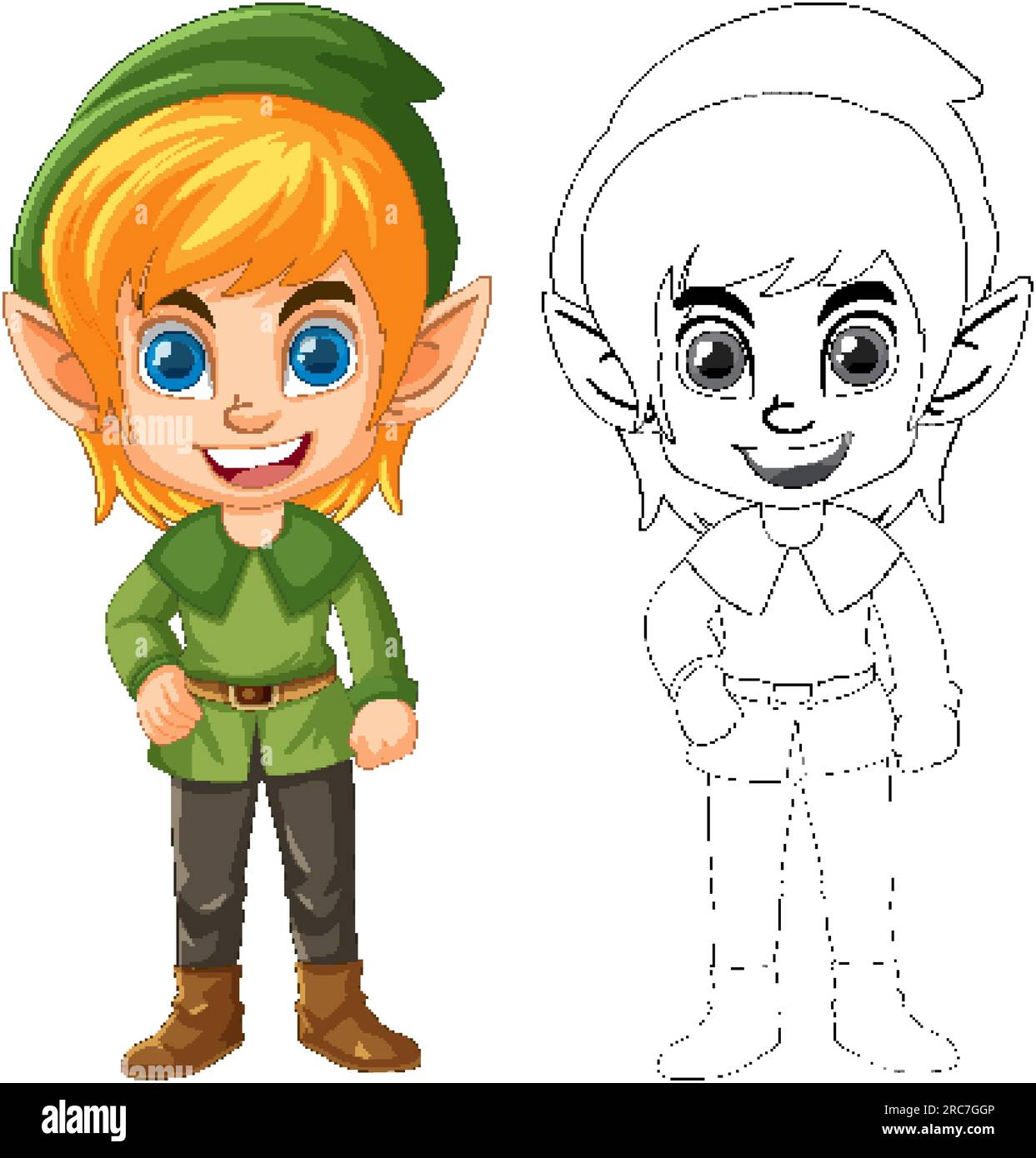 Cute elf cartoon isolated doodle outline illustration Stock Vector ...