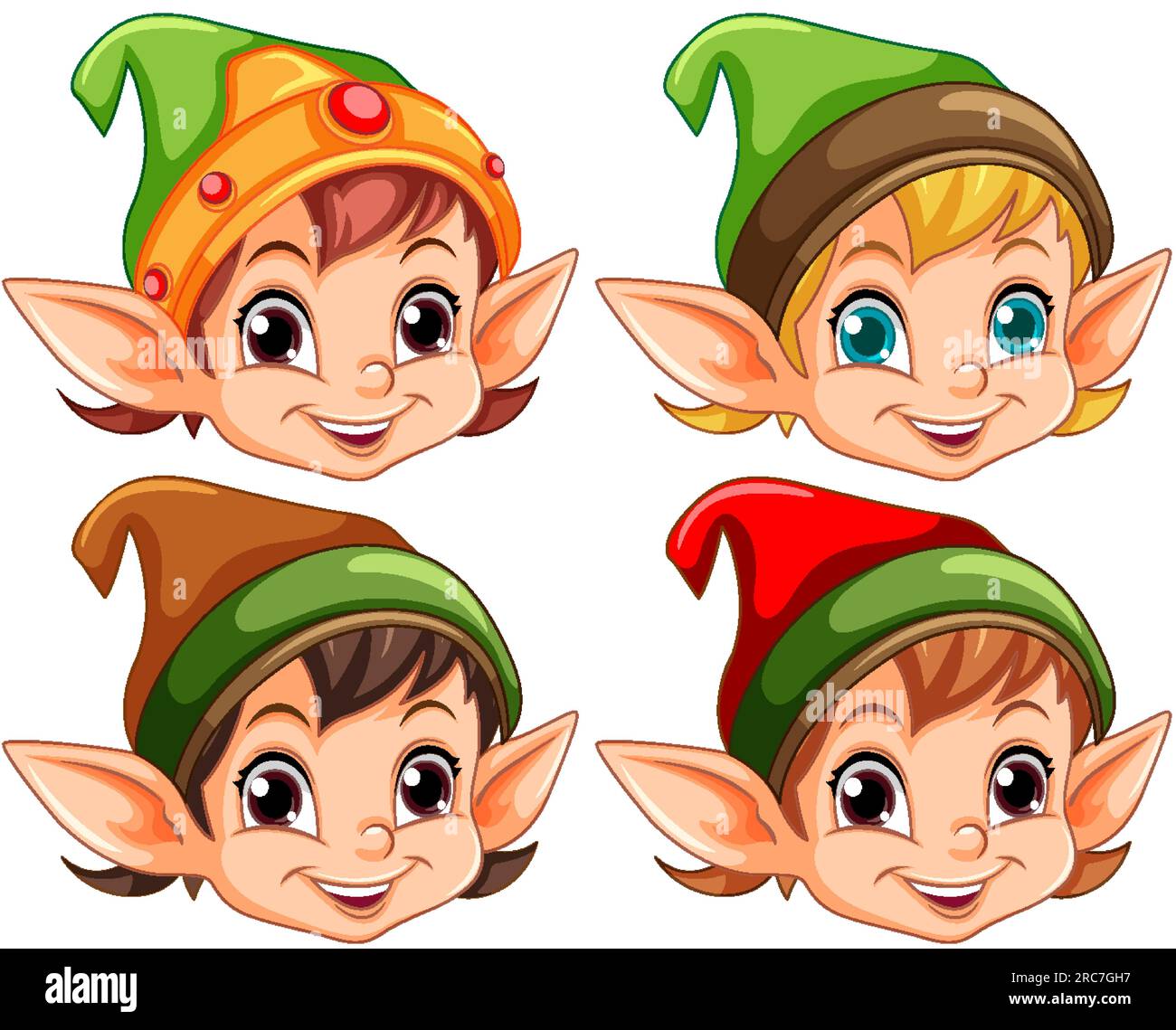Different Elf Kids Heads Collection illustration Stock Vector Image ...