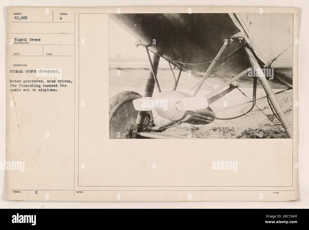 A wind-driven motor generator used by the Signal Corps to provide power ...