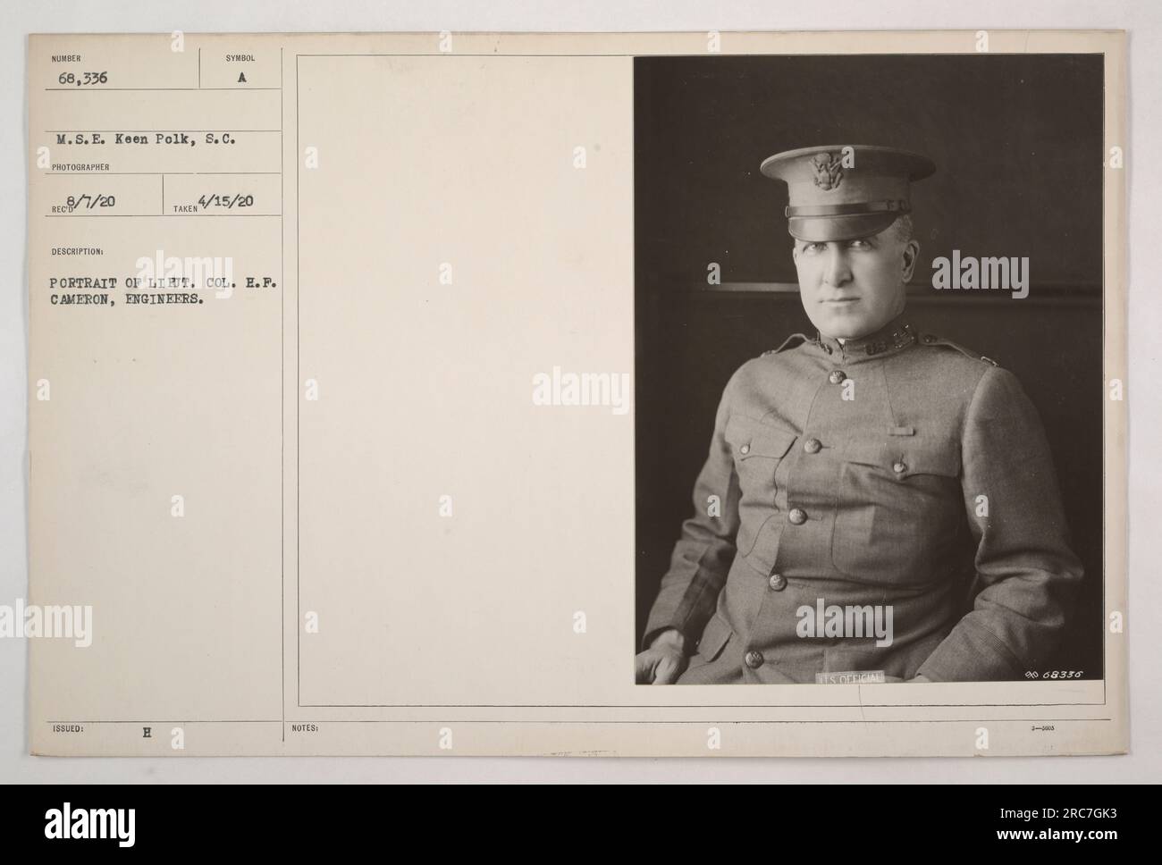 Lieutenant Colonel E.F. Cameron, belonging to the Engineers division ...