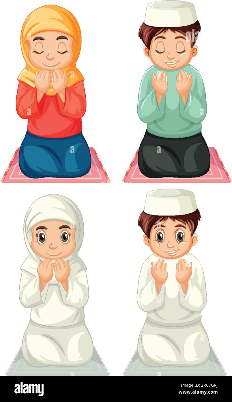 Set of muslim people cartoon character illustration Stock Vector Image ...