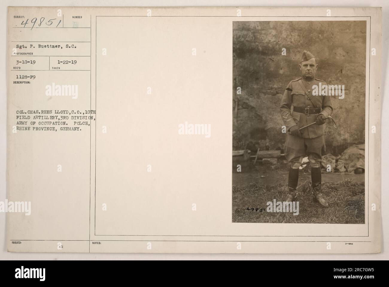 Colonel Cahs. Rees Lloyd, commanding officer of the 10th Field ...