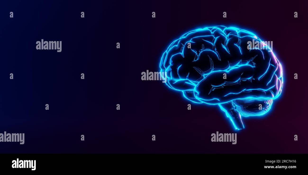 Neon brain on dark background. Deep learning , Machine learning and ...