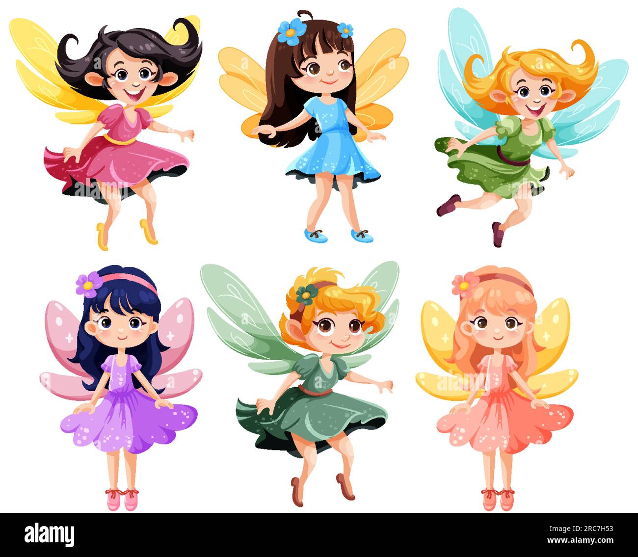 Set Of Cute Fantasy Fairies Cartoon Character Illustration Stock Vector Image And Art Alamy