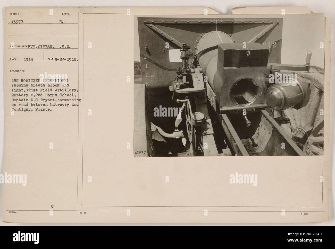 The photograph (number 13977) was taken in 1918 by Private Gifbau. It ...