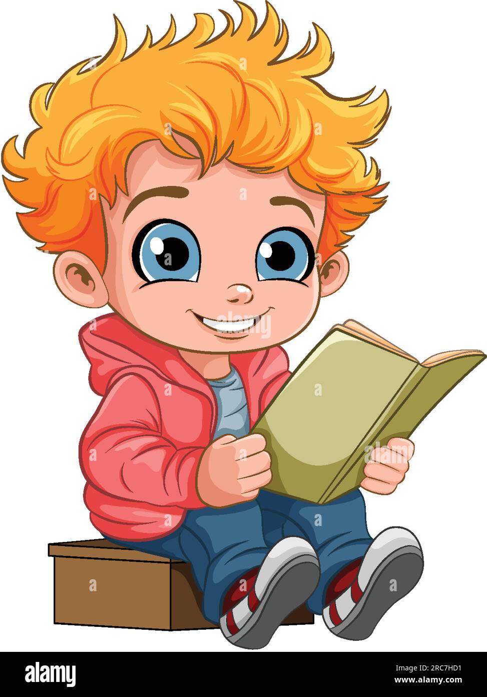 Cute Boy Reading Book Cartoon Character illustration Stock Vector Image ...