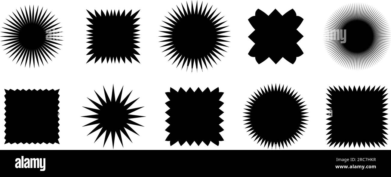 Zig zag edge square and circle shapes collection. Jagged patches set ...