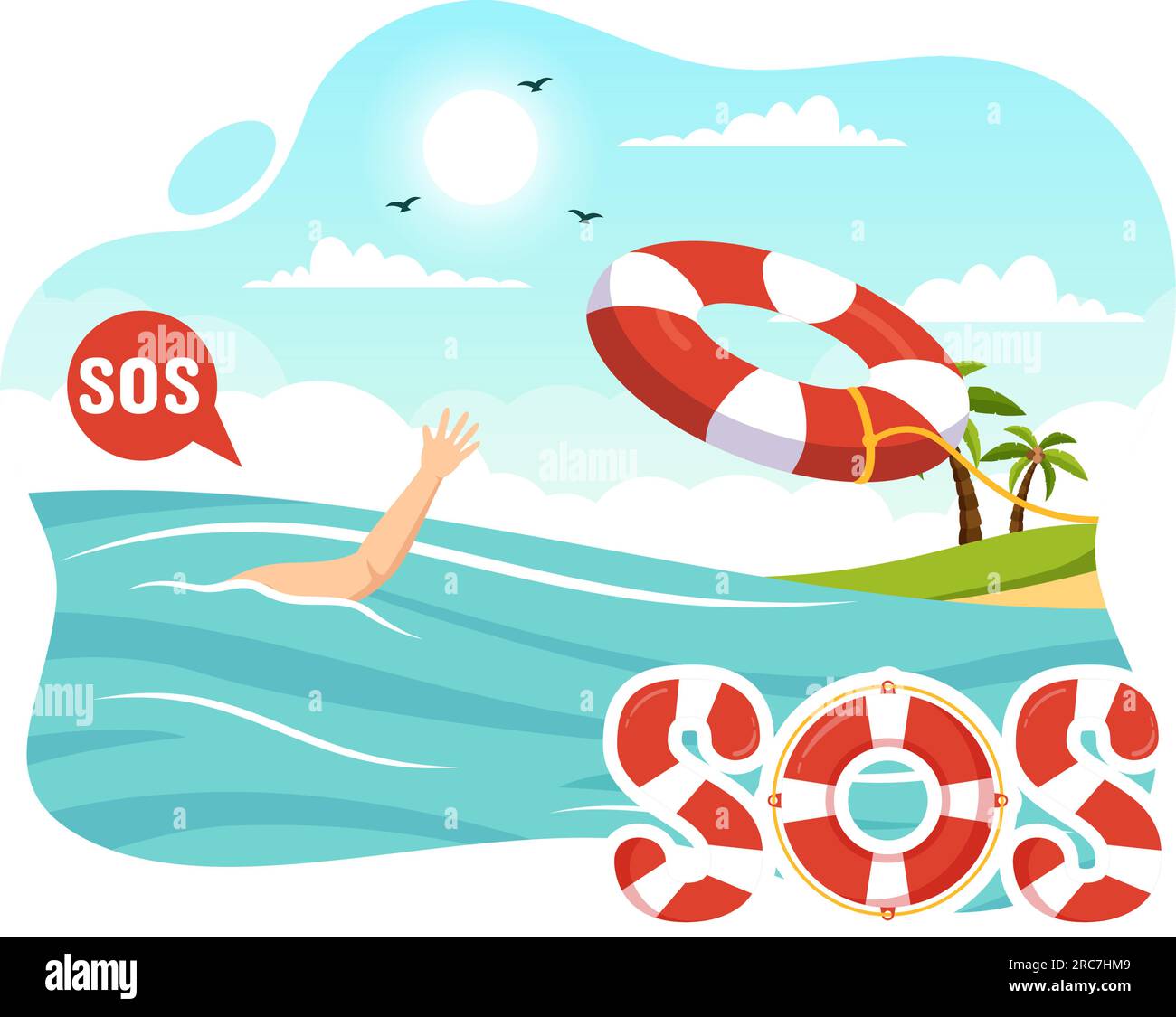SOS Message Vector Illustration with People Who Need Emergency ...
