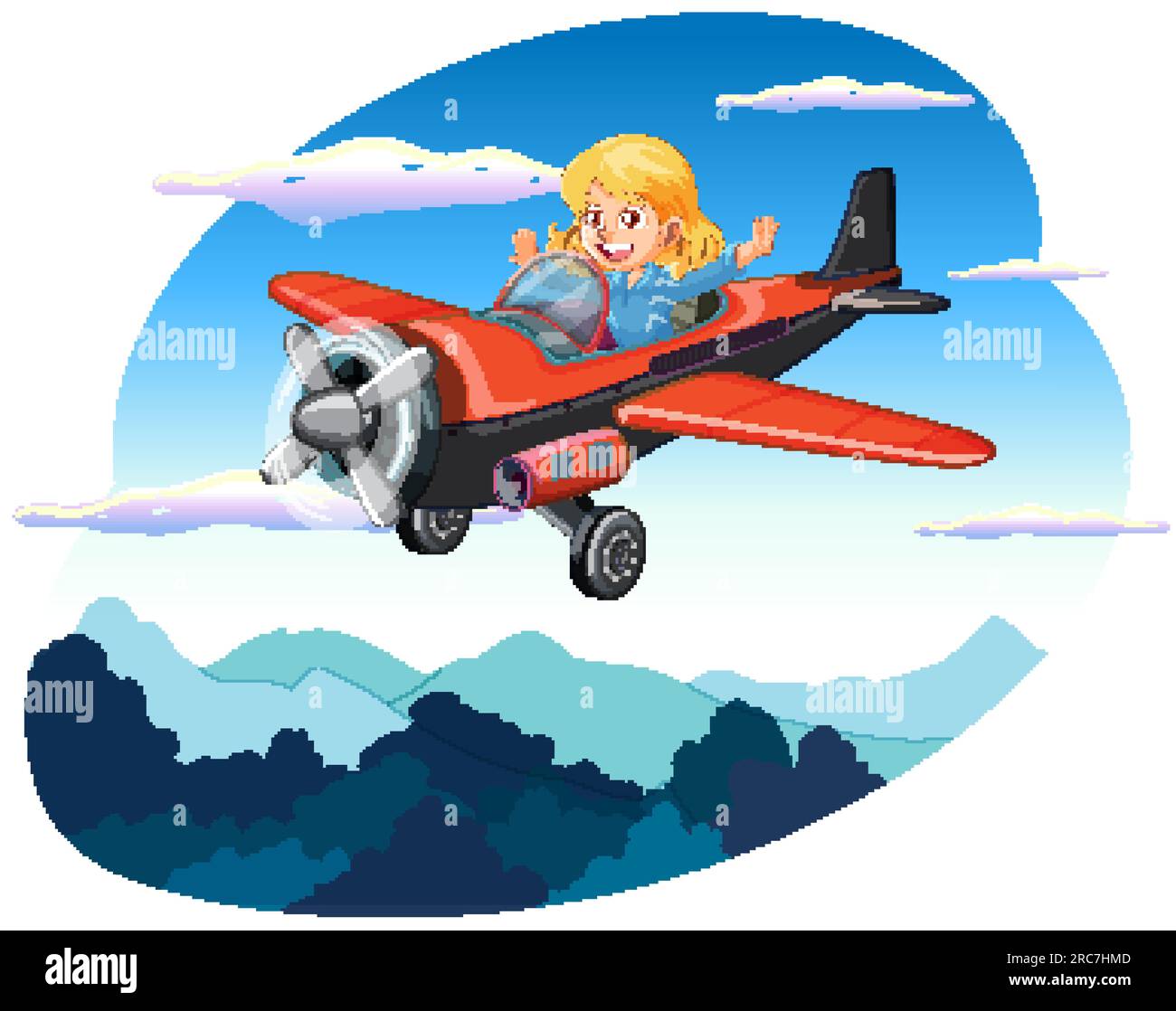 Happy Girl Riding Plane in the Sky illustration Stock Vector Image ...