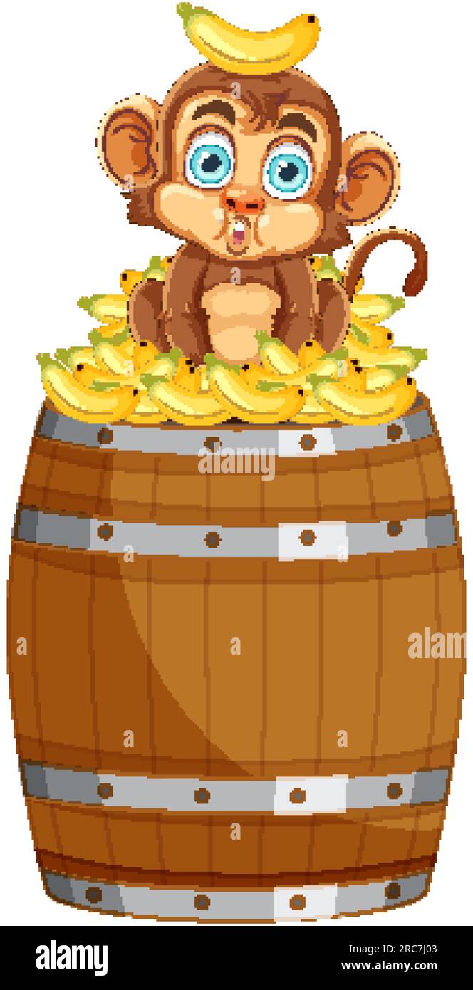 Cartoon Monkey Sitting on Pile of Bananas illustration Stock Vector ...