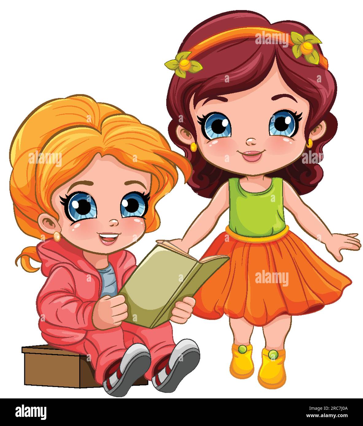 Cute Girl Reading Book Cartoon Character illustration Stock Vector ...