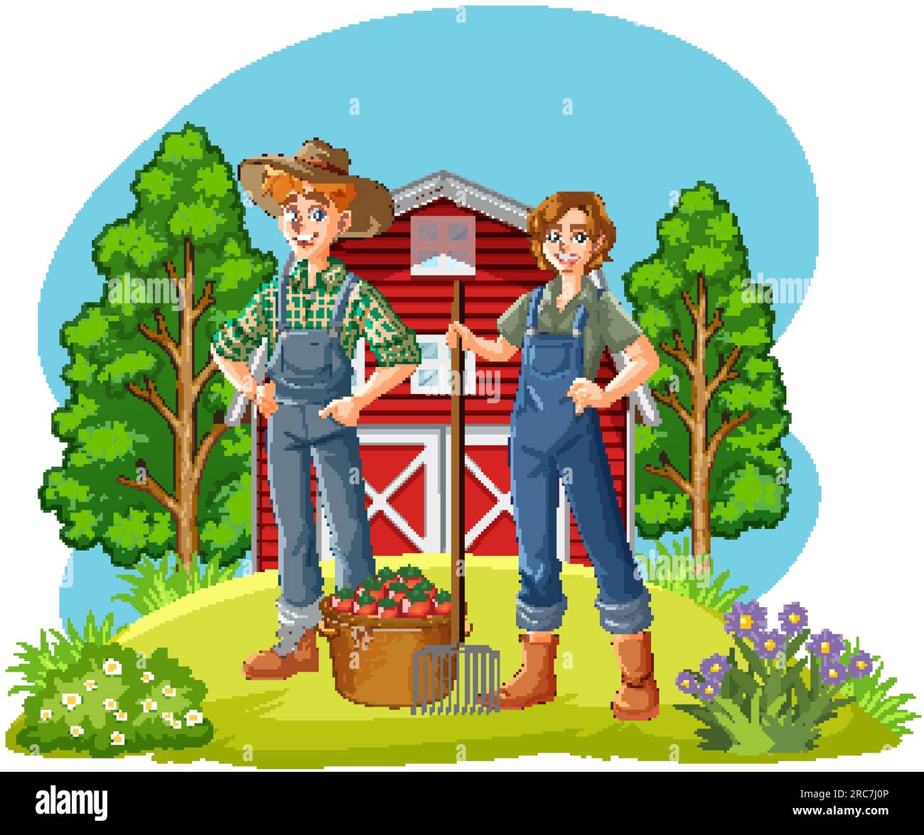 Farmer Couple In Farm Scene illustration Stock Vector Image & Art - Alamy