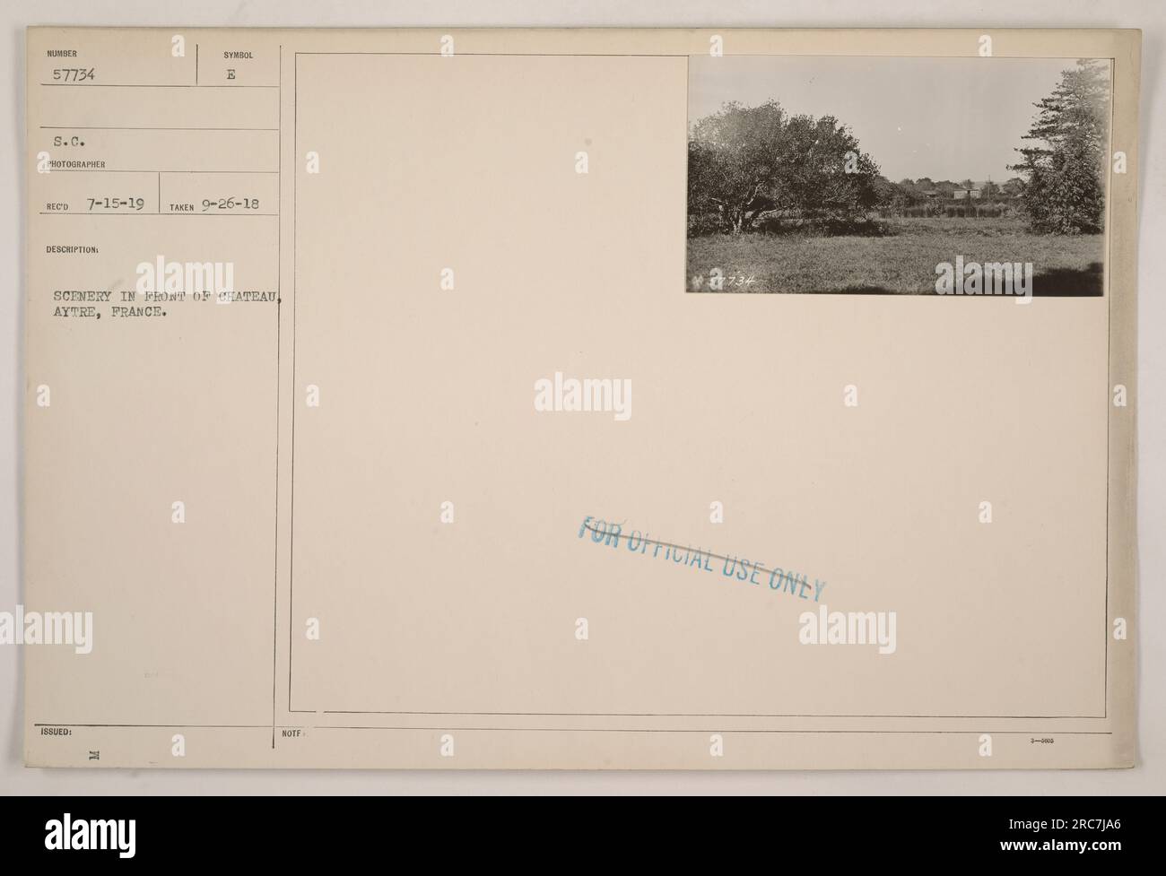 Scenic view of a chateau in Aytre, France during World War I. The ...