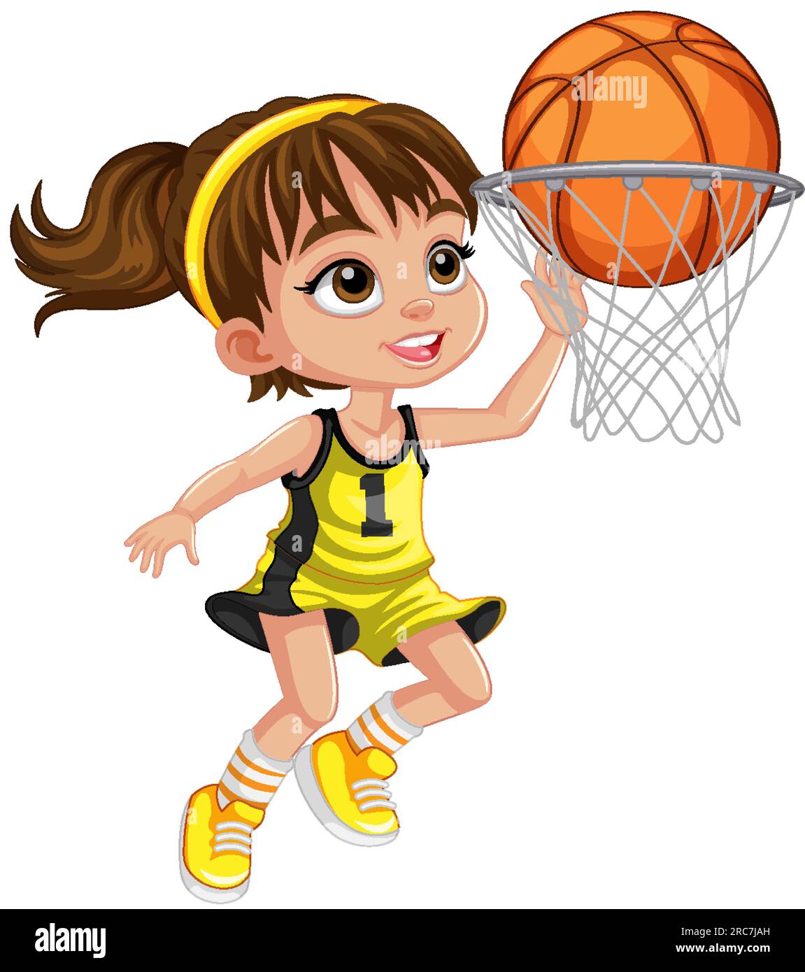 Cute Girl Shooting Basketball into the Hoop illustration Stock Vector ...