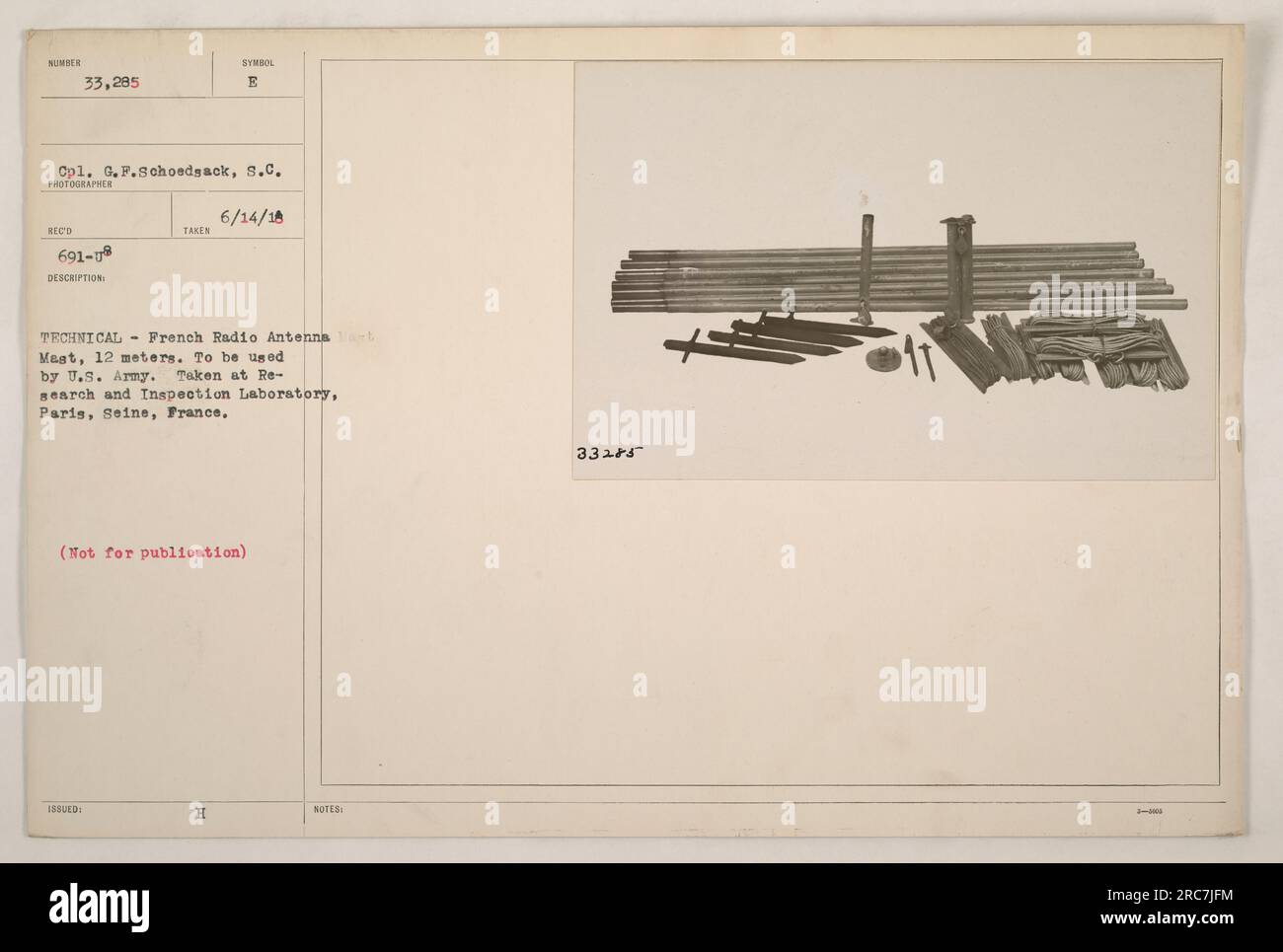A photograph of a French radio antenna mast measuring 12 meters ...