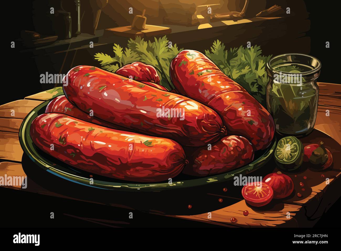 cartoon vector illustration of Mouthwatering sausages displayed on a ...