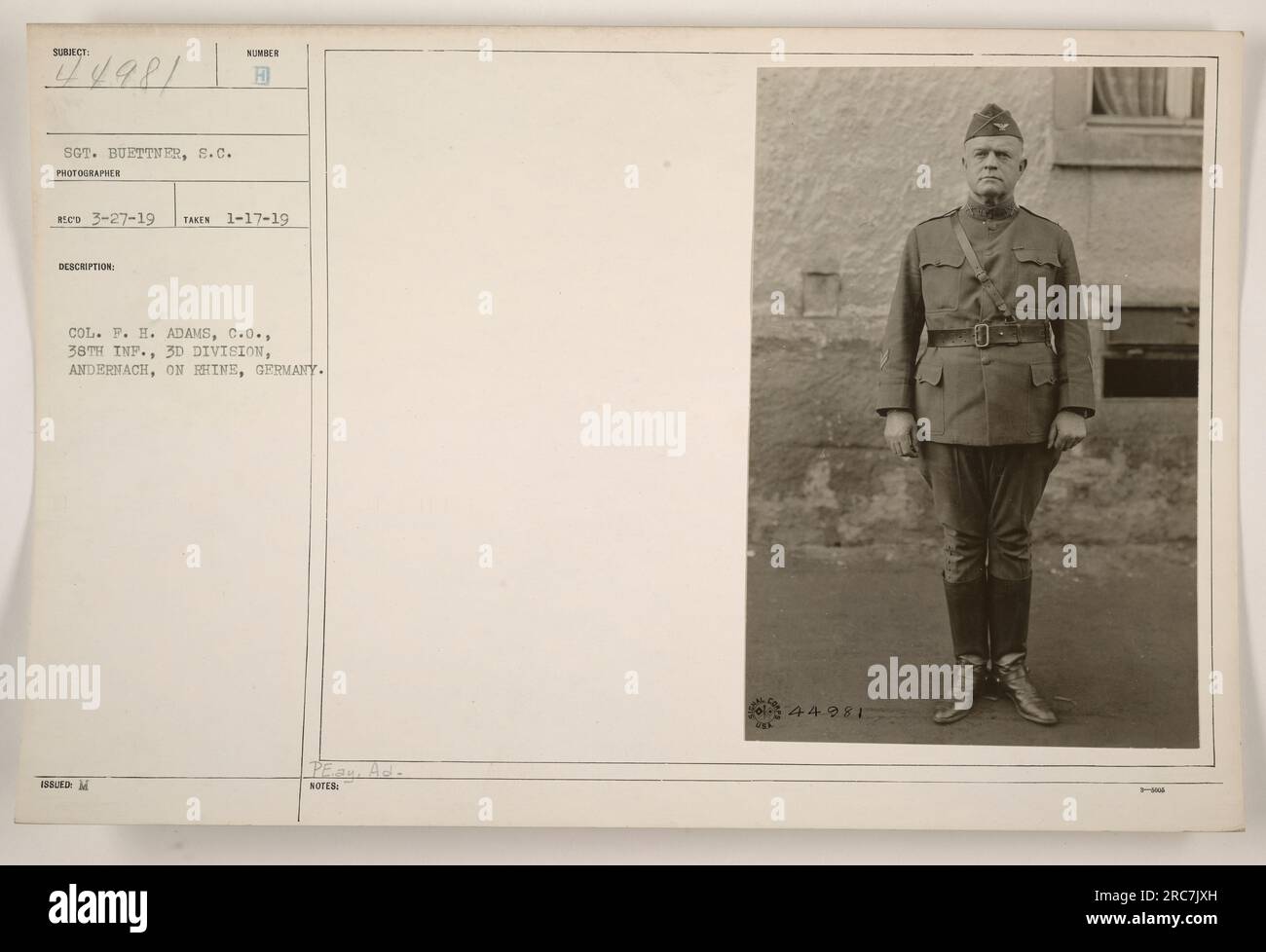 Colonel F.H. Adams, Commanding Officer of the 38th Infantry Regiment ...