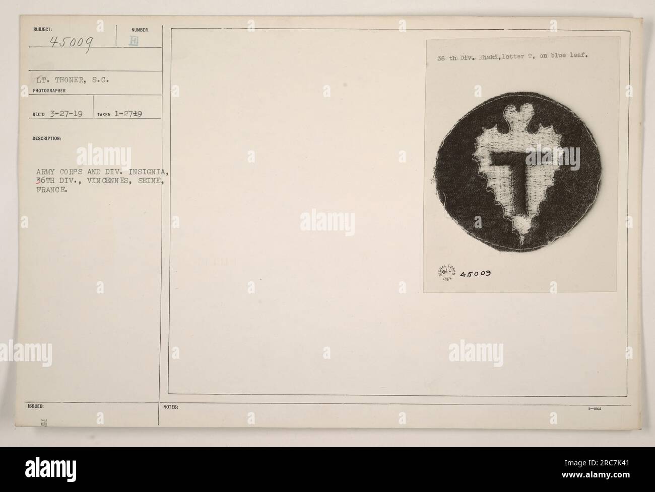 Photograph of Army Corps and Division insignia for the 37th Division in ...