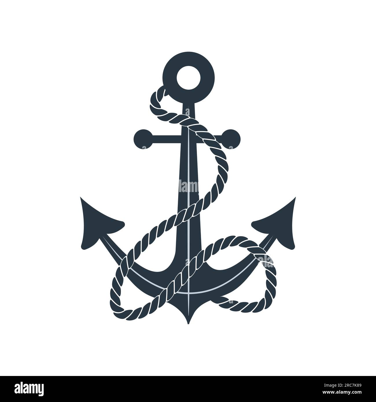 Anchor with rope icon. Marine logo. Nautical symbol isolated on white ...