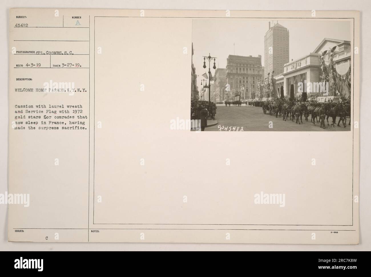 Welcome home parade in N.Y.N.Y. featuring a caisson adorned with a ...