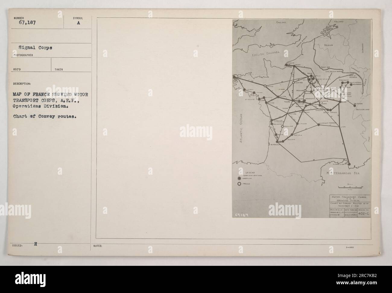 Map of France displaying the operations division of the Motor Transport ...