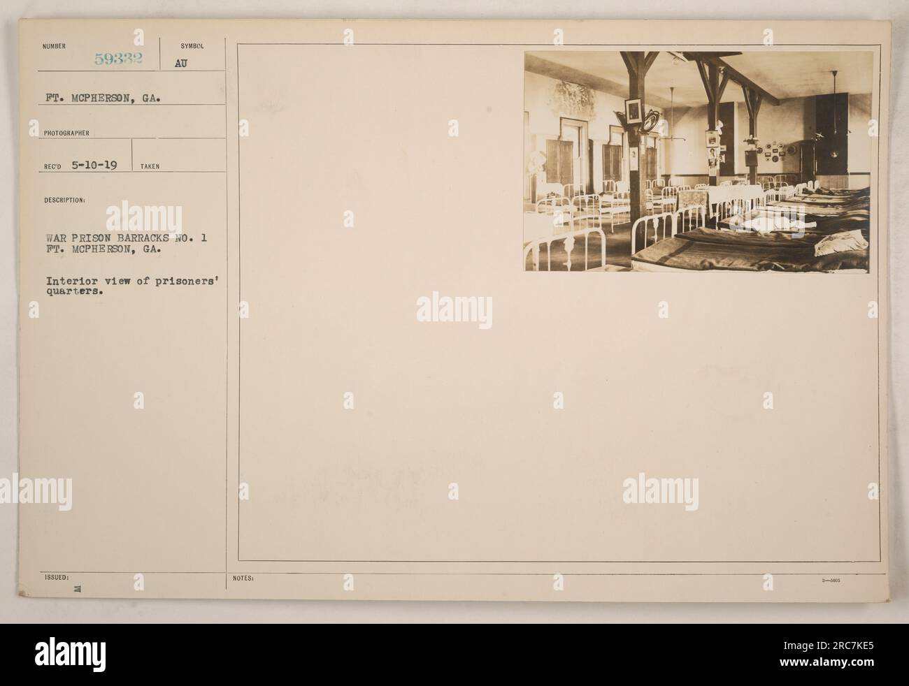 Interior view of prisoners' quarters in War Prison Barracks No. 1, Ft ...