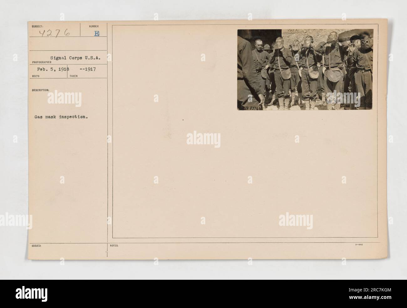 Soldiers undergoing gas mask inspection during World War One. February 5, 1918 Stock Photo - Alamy