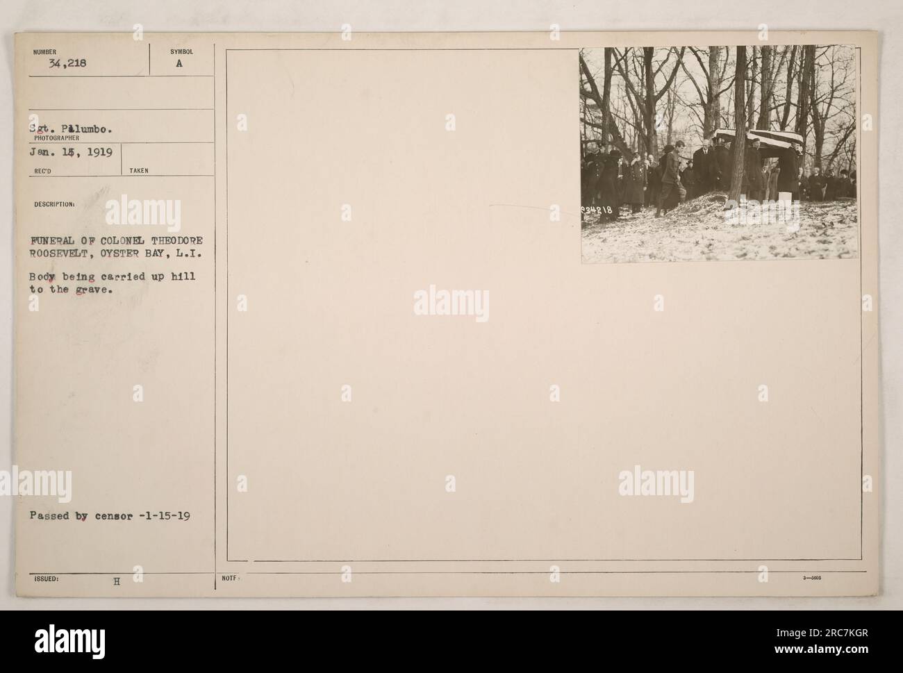 Funeral procession for Colonel Theodore Roosevelt at Oyster Bay, Long Island on January 15, 1919 ...