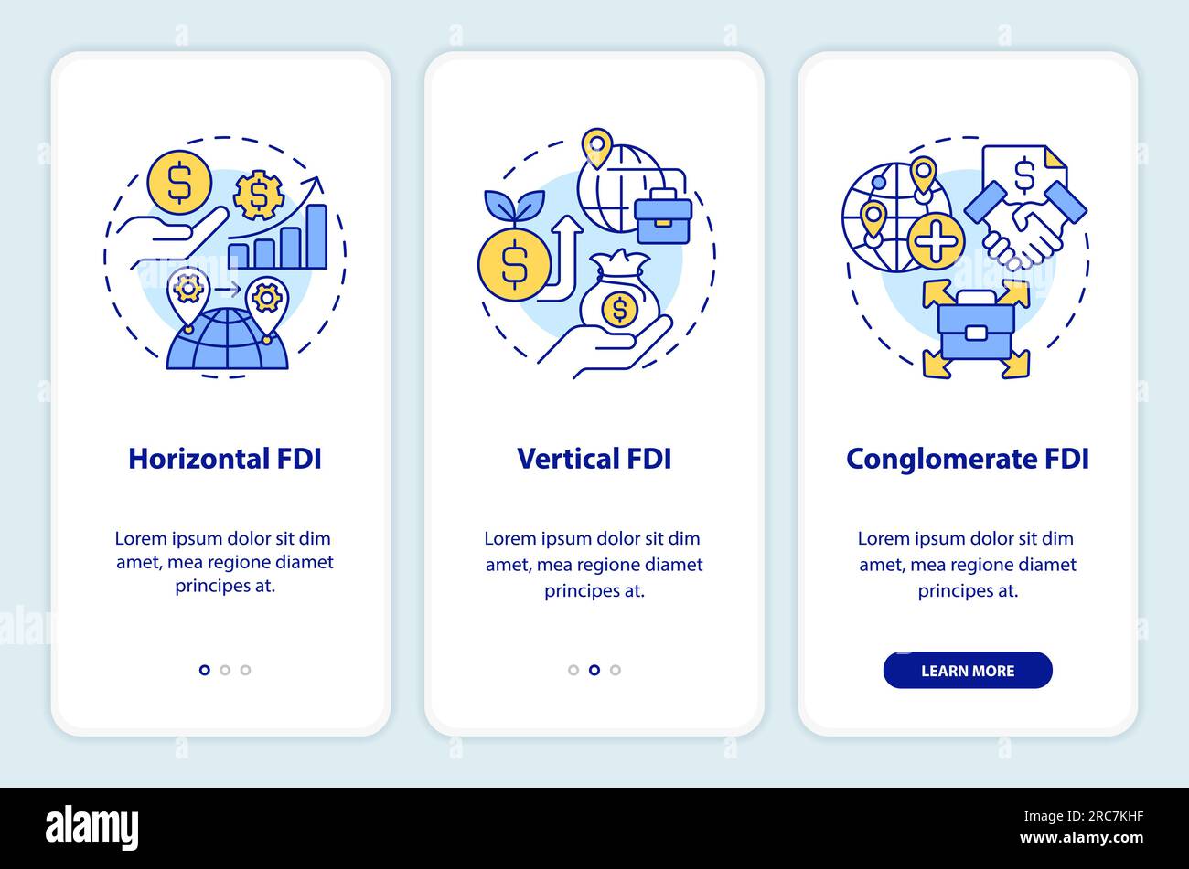 Foreign direct investment concept with linear icons Stock Vector Image ...
