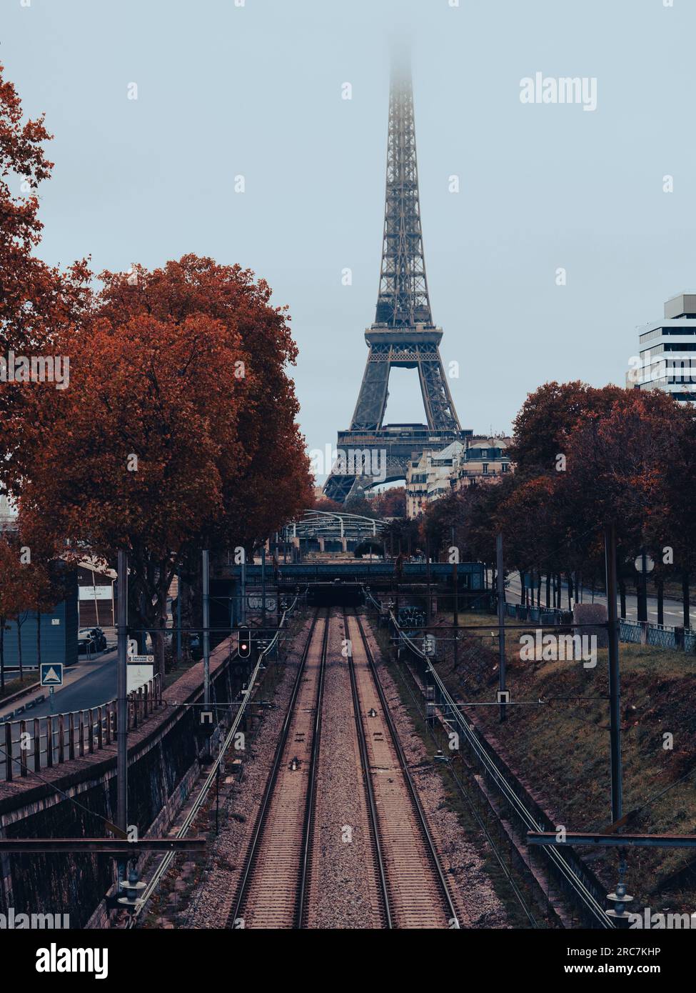 View of Rail Tracks running towards Eiffel Tower, Paris, France, Europe ...