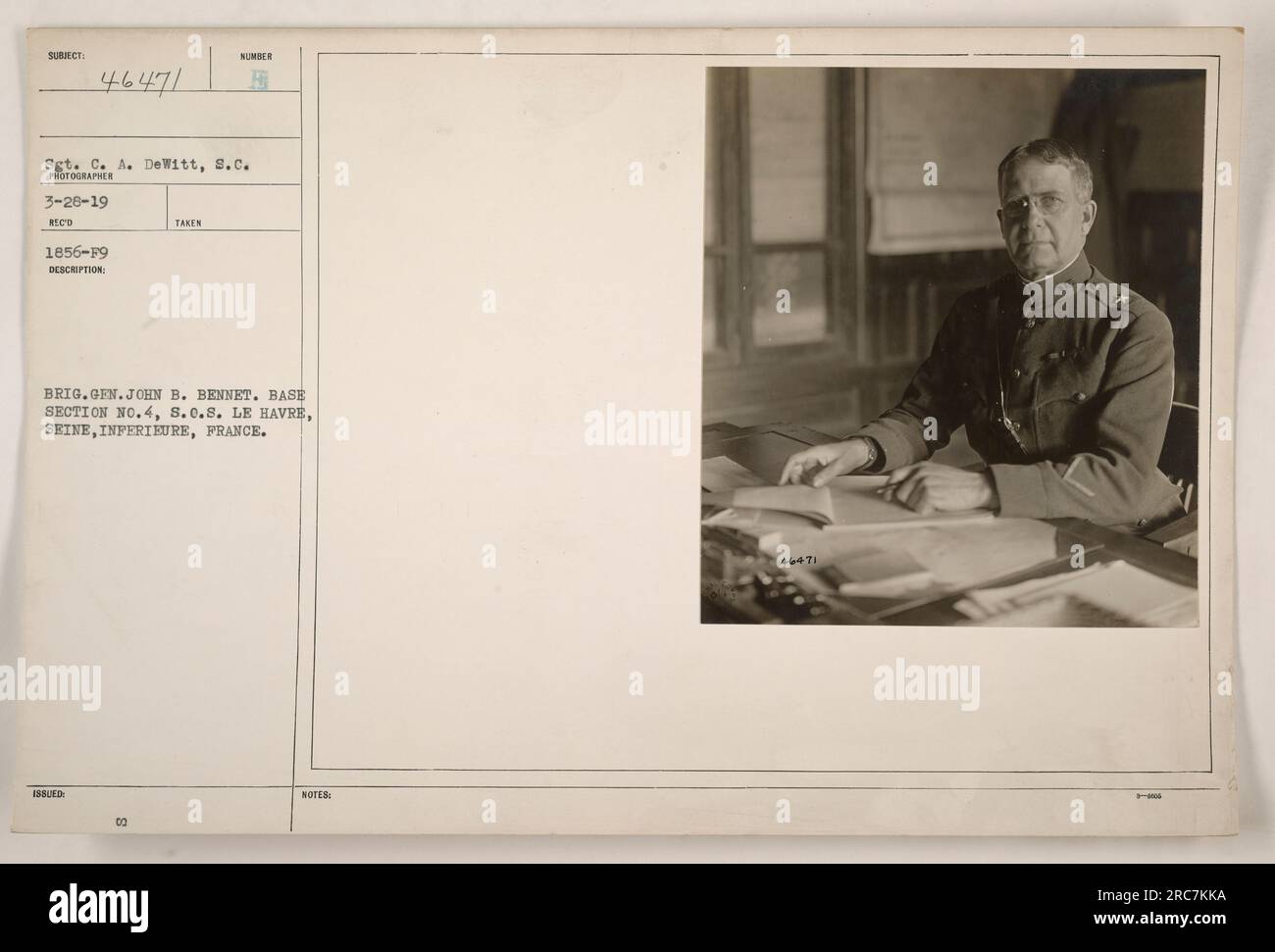 Brig. Gen. John B. Bennet, stationed at Base Section No. 4 in Le Havre ...