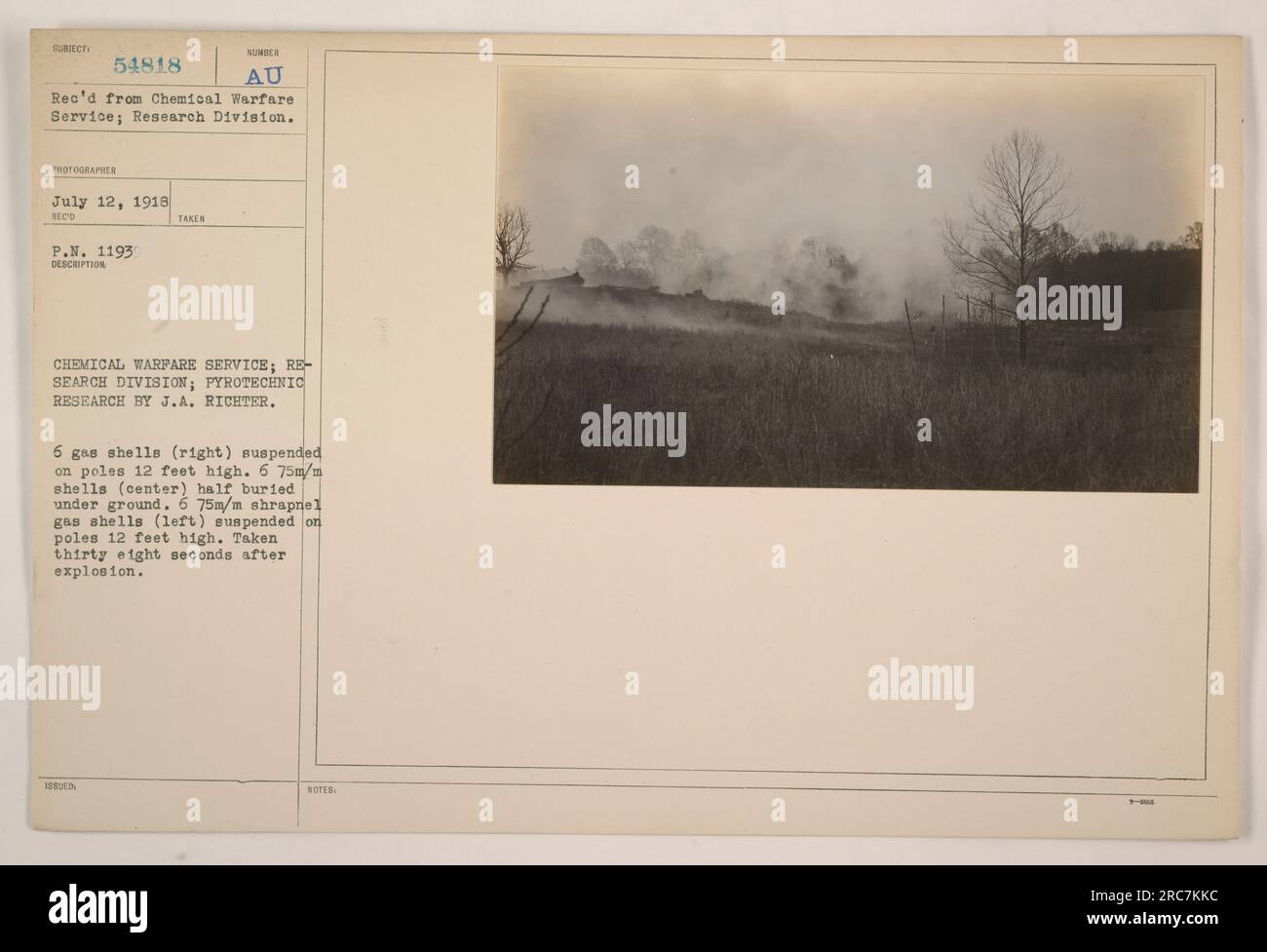 Photograph of a chemical warfare experiment conducted by the Research ...