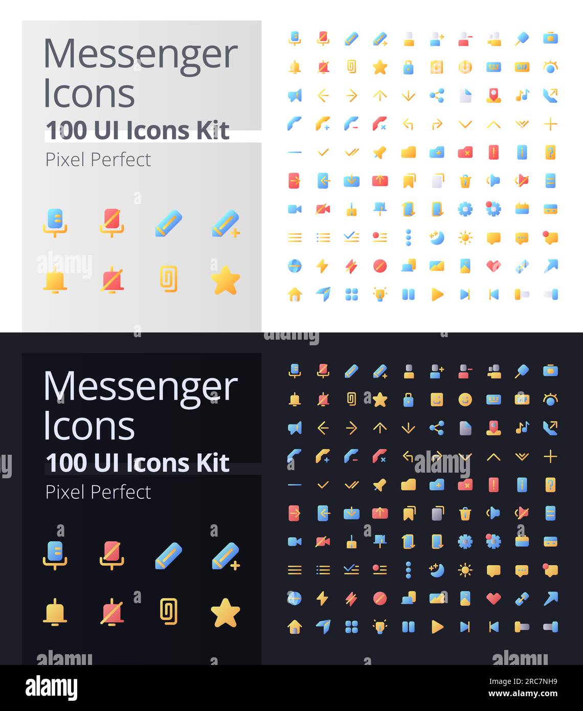 Messenger pixel perfect flat gradient color ui icons kit for dark, light mode Stock Vector Image ...
