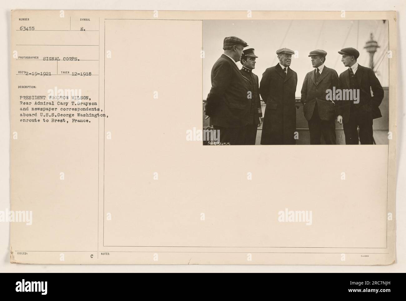 President Woodrow Wilson, Rear Admiral Cary T. Grayson, and newspaper ...