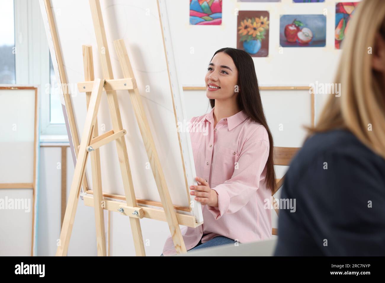 Women attending painting class in studio. Creative hobby Stock Photo ...