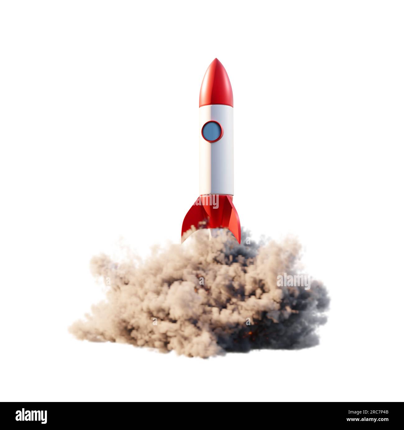 Rocket launching. Spaceship with smoke isolated on white Stock Photo ...