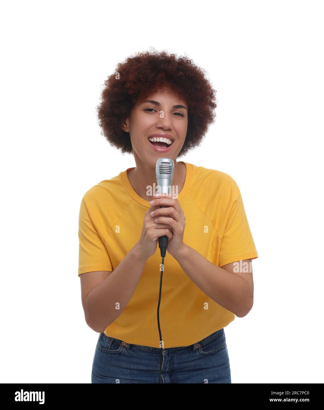Face woman singing microphone hi-res stock photography and images - Alamy
