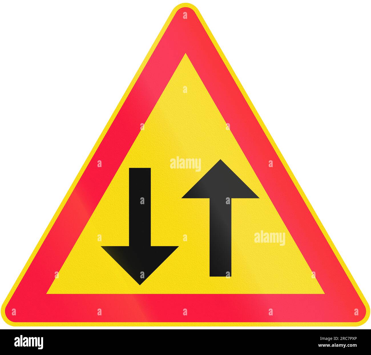 Two way traffic sign on white triangle hi-res stock photography and ...
