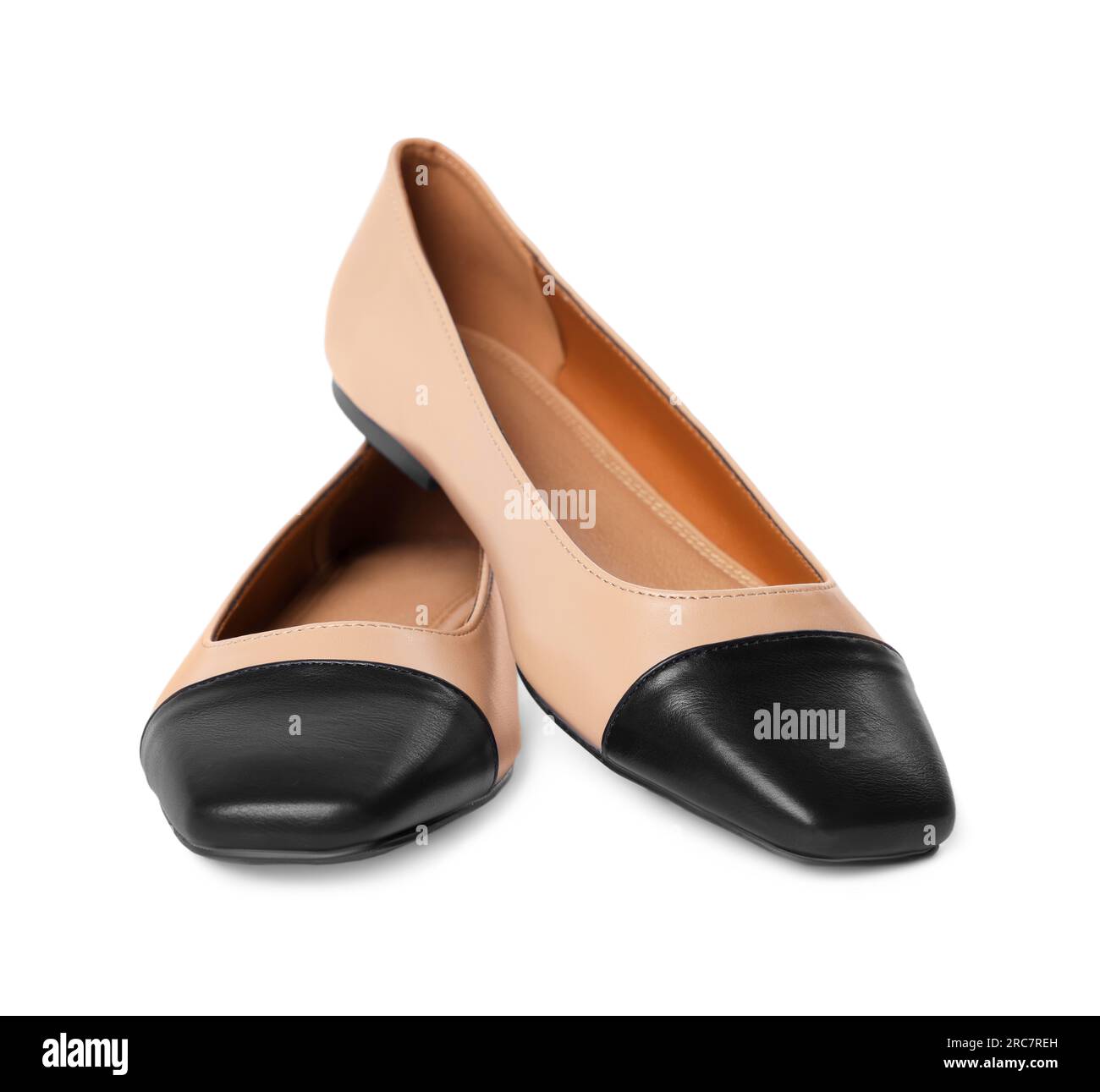 Pair of new stylish square toe ballet flats on white background Stock ...
