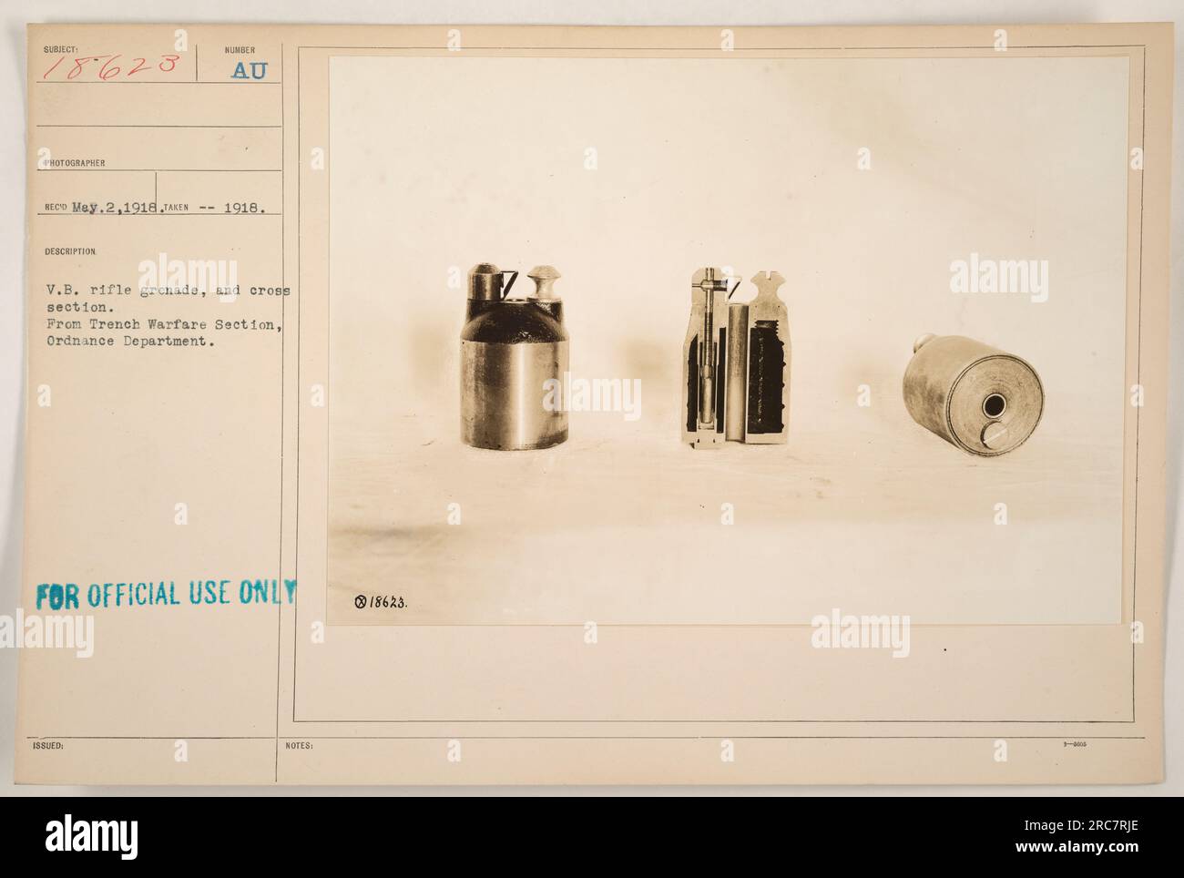 Image caption: "May 2, 1918: A V.B. rifle grenade, along with its cross ...