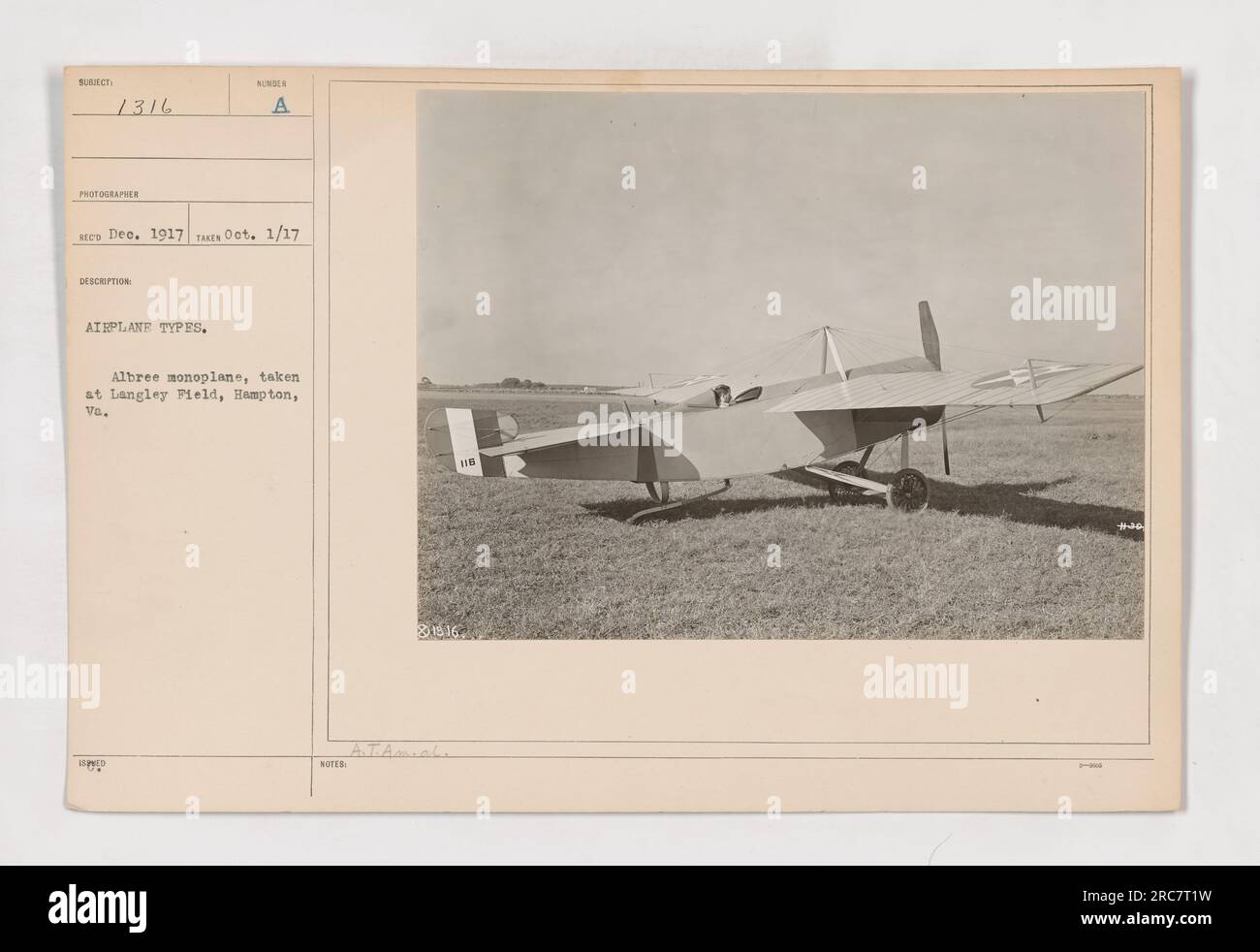 This photograph shows an Albree monoplane at Langley Field in Hampton ...