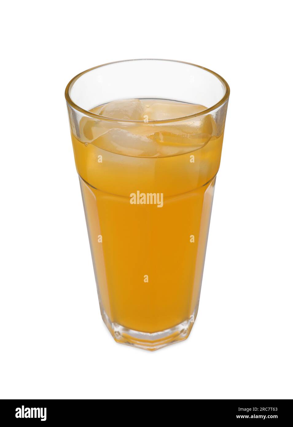 Glass of orange soda water with ice cubes isolated on white Stock Photo - Alamy