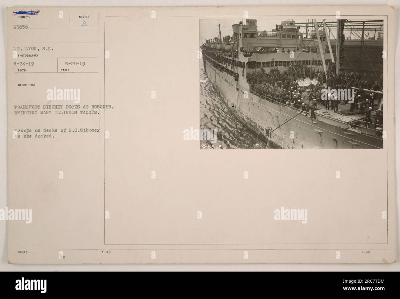 Transport ship Siboney arrives at Hoboken, carrying a significant ...