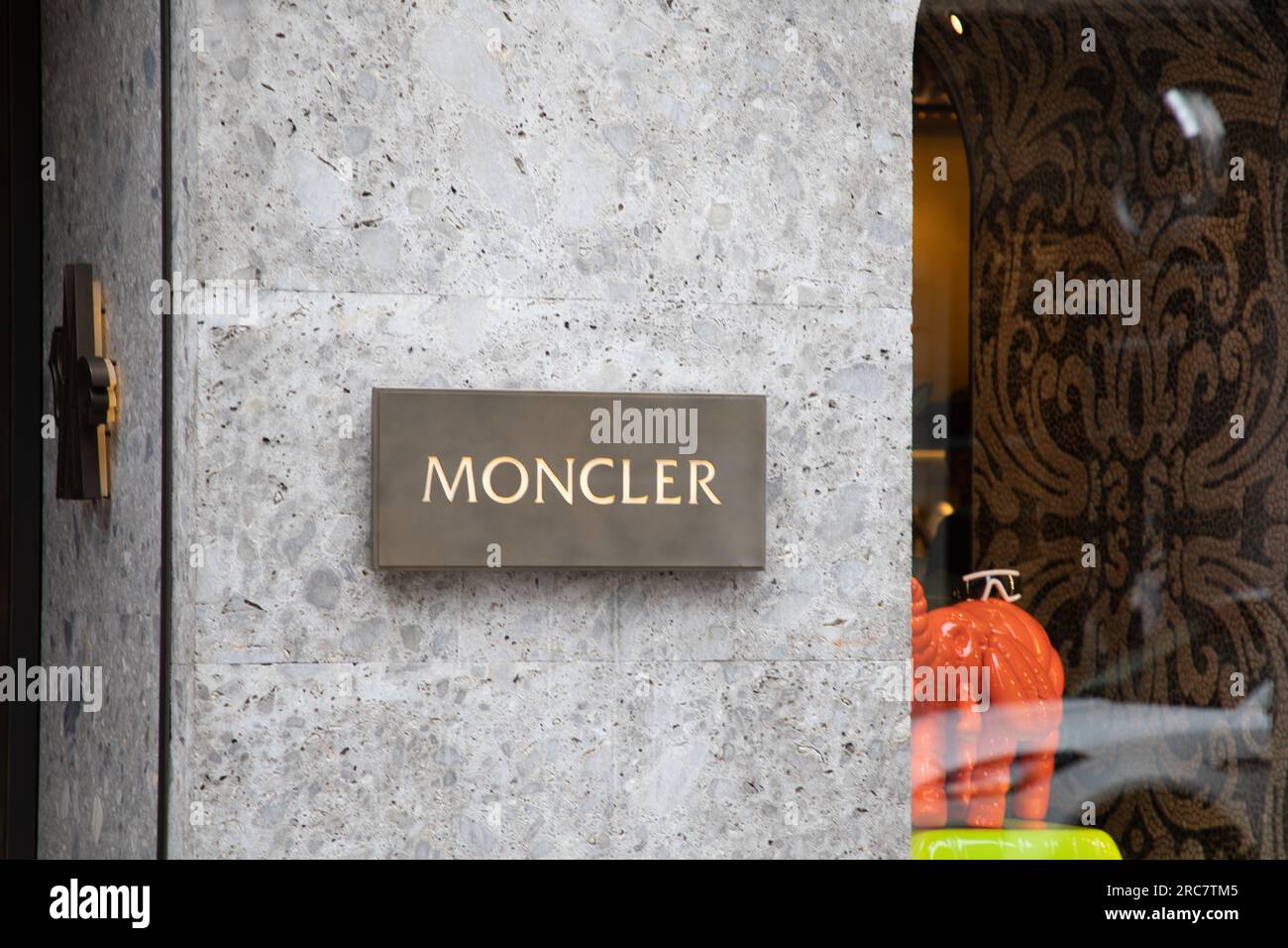 Milan , Italy - 07 10 2023 : moncler store sign text and logo brand ...