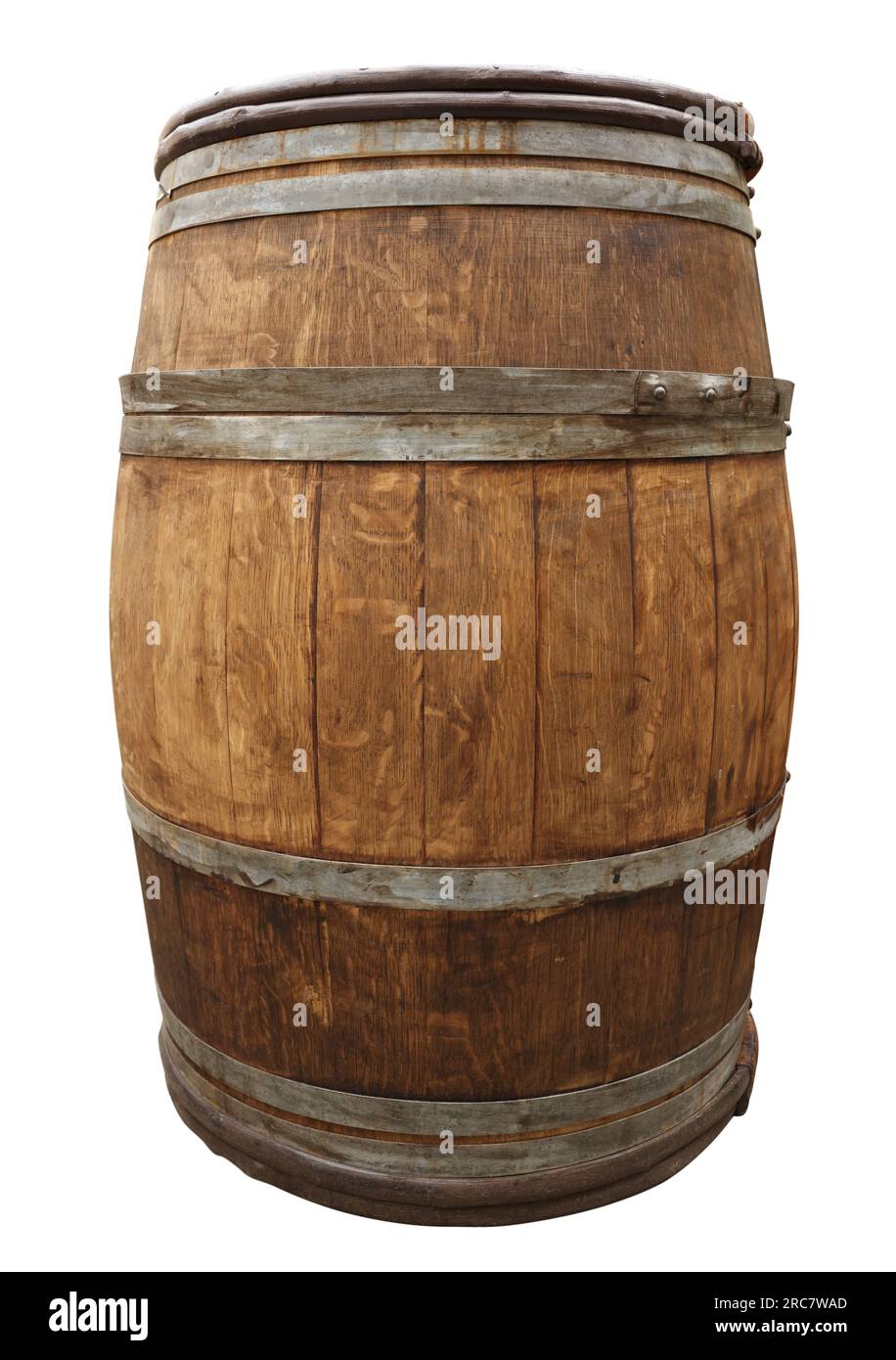 One wooden barrel with metal hoops isolated on white Stock Photo - Alamy