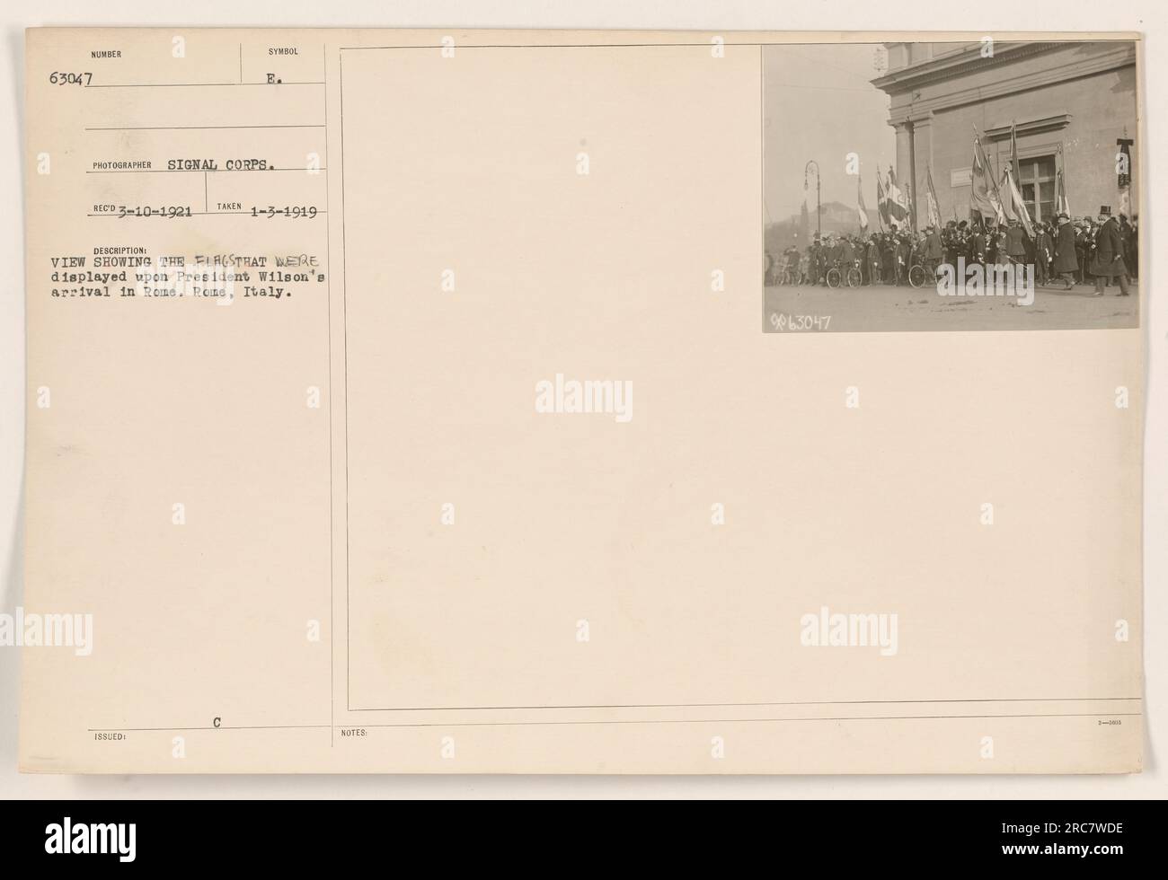 An image showing the flags displayed upon President Wilson's arrival in ...