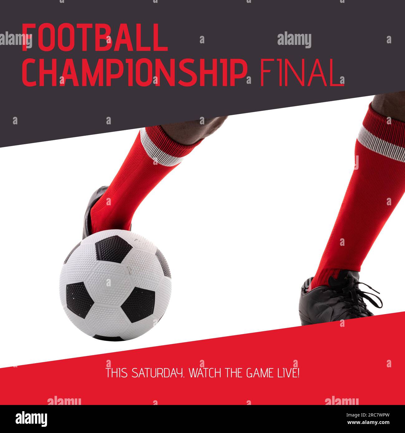 Football championship final text with legs of african american male ...