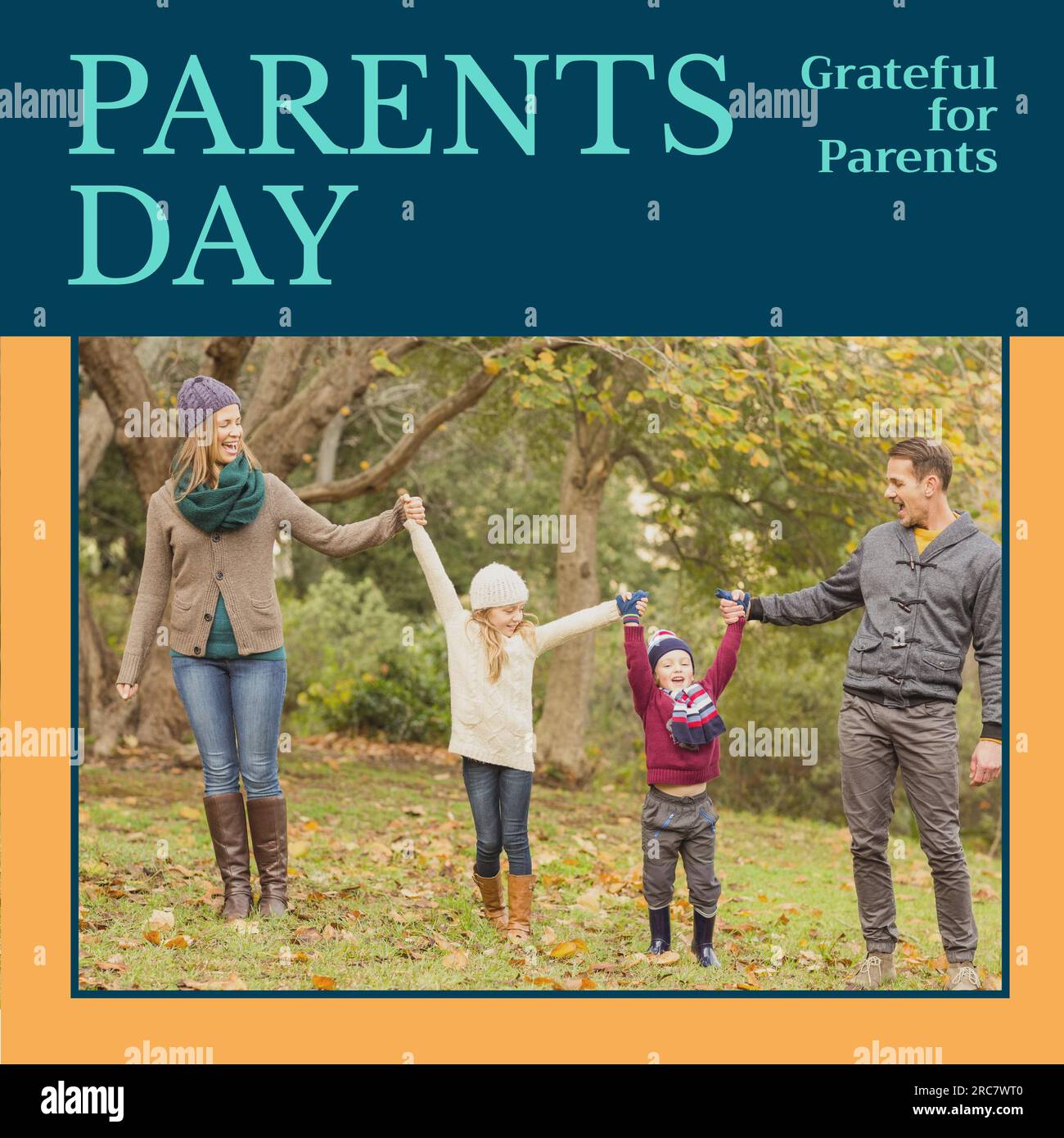 Parents day, grateful for parents text with happy caucasian parents and ...