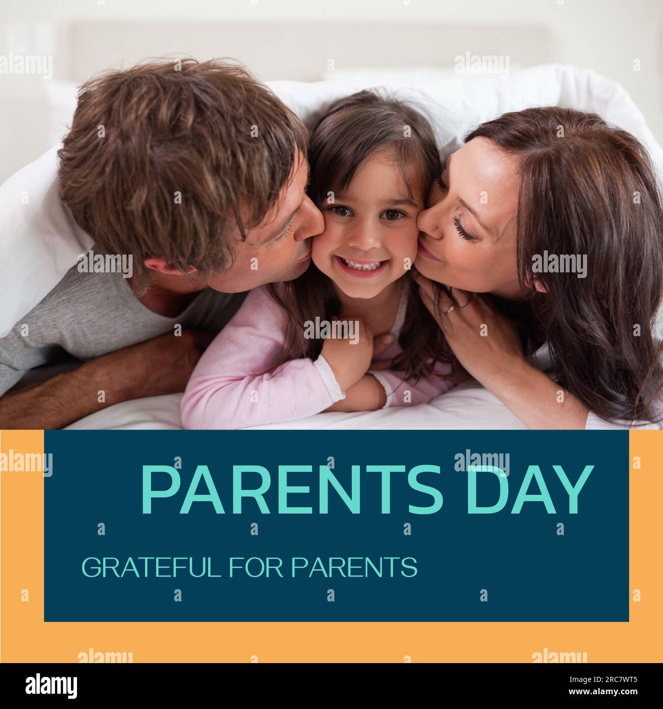 Parents day, grateful for parents text with caucasian parents kissing ...